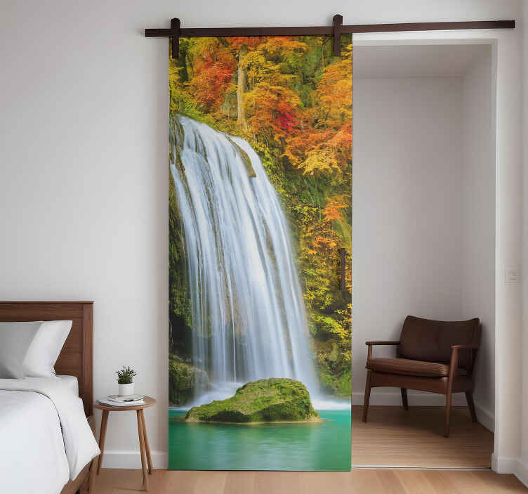 autumn waterfall door sticker