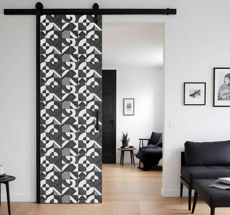 black and white geometric door sticker