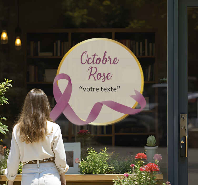 Sticker vitrine rose d'octobre personnalisée