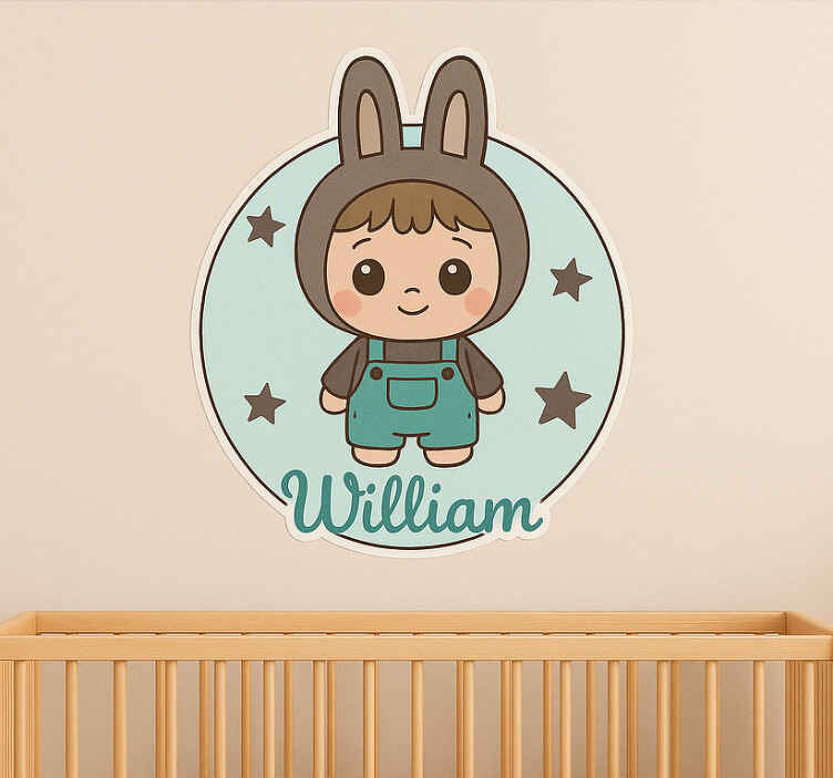 Adesivo murale bambini bambola coniglio con nome