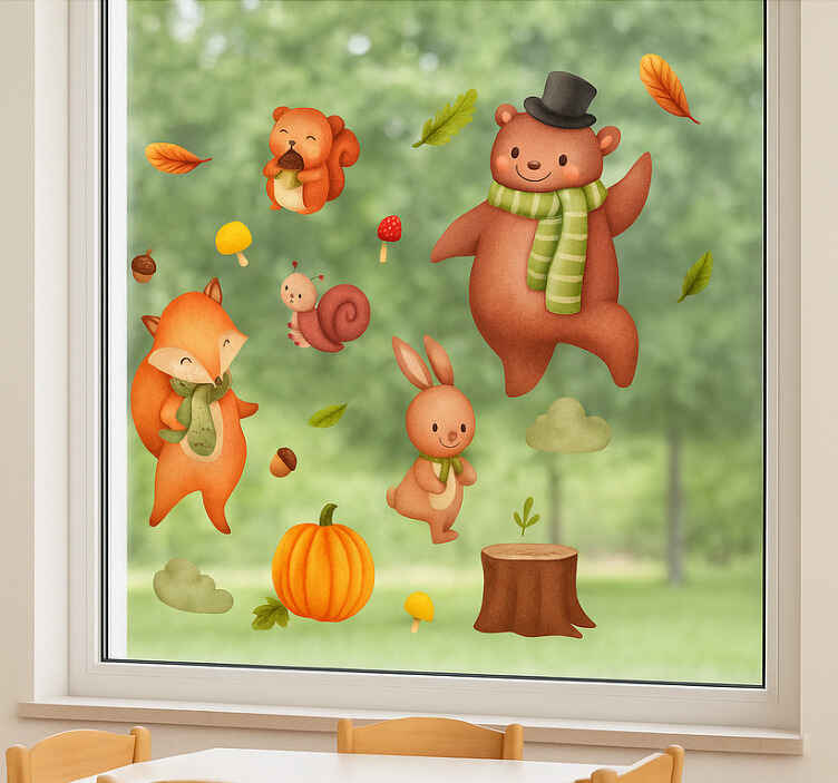 Cute autumnal animals window sticker