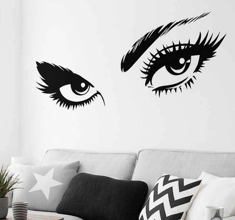 Woman's eyes looking living room wall sticker