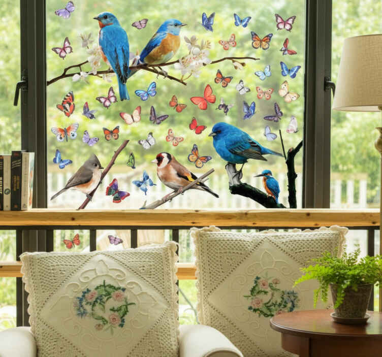 Nature birds with butterflies window sticker