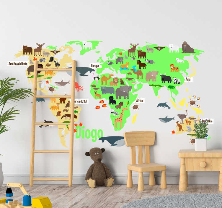 Autocolante mundo Mapa Mundo Fauna personalizável - TenStickers