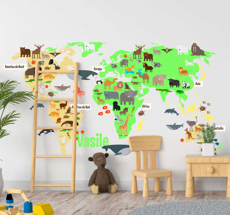 Harta lumii faunei cu nume roman harta lumii autocolant de perete ...