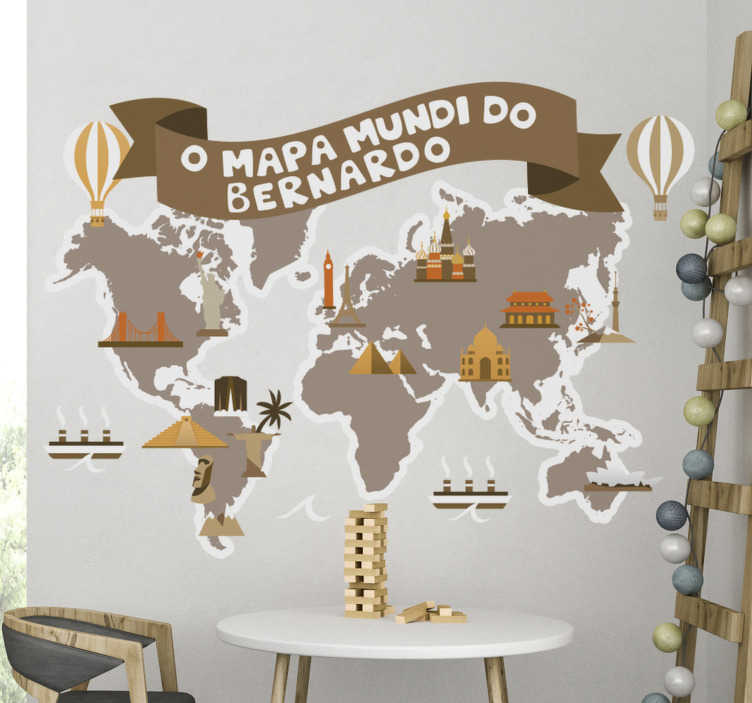 Autocolante mapa mundo para pequenos exploradores - TenStickers