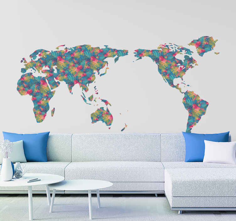 Jungle leaf world map wall decal - TenStickers