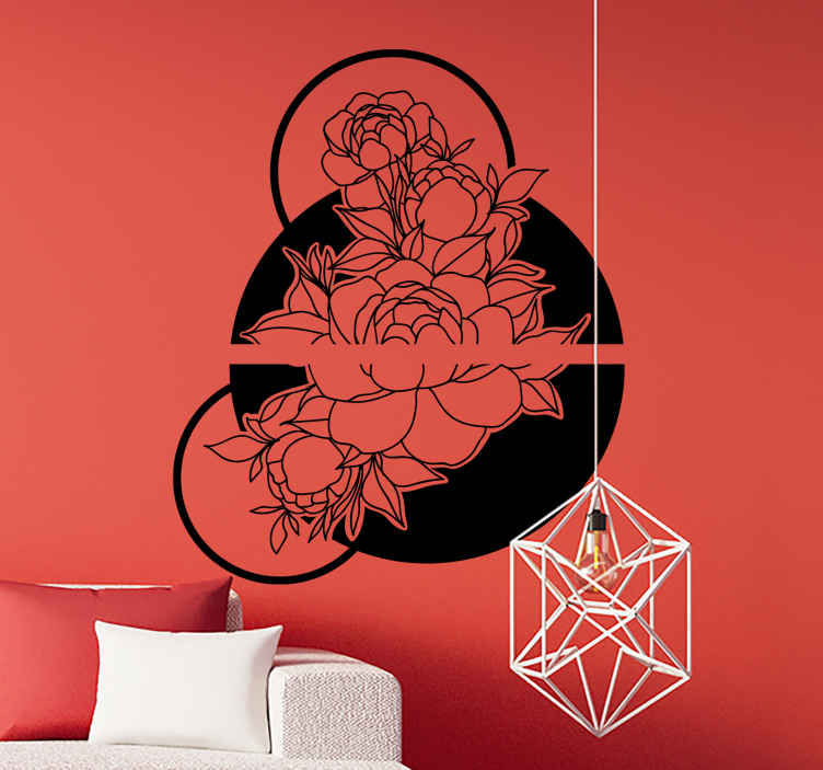 Monochrome circular design flower wall sticker