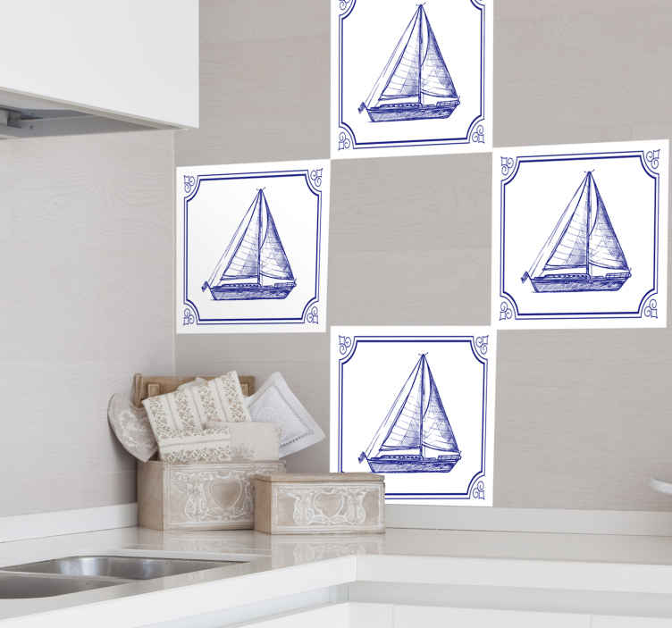 Azulejos vinílicos velero azul delfts - TenVinilo