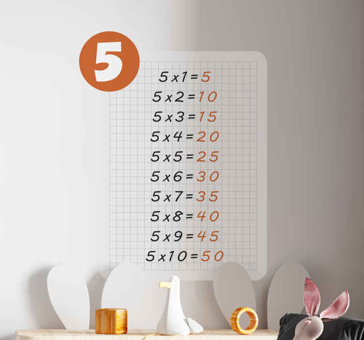 Multiplication table five educational wall sticker
