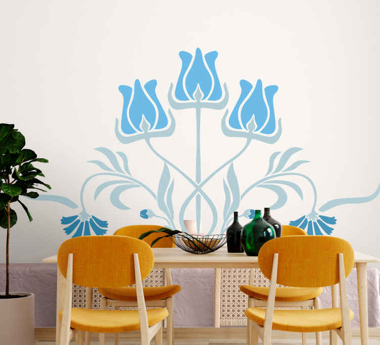 Blue floral motif flower wall sticker