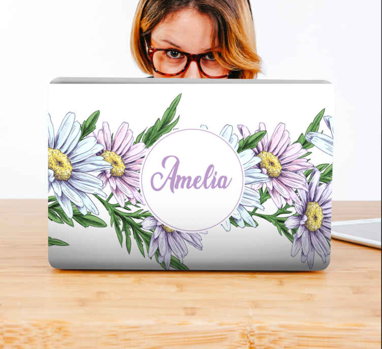 Cute daisy design with name laptop stickers - TenStickers