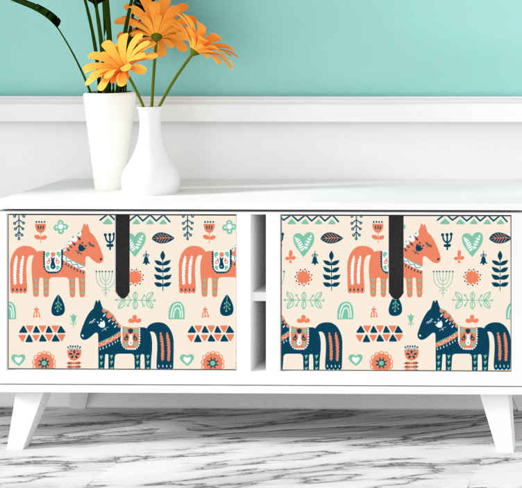 Colorful ethnic horses furniture sticker