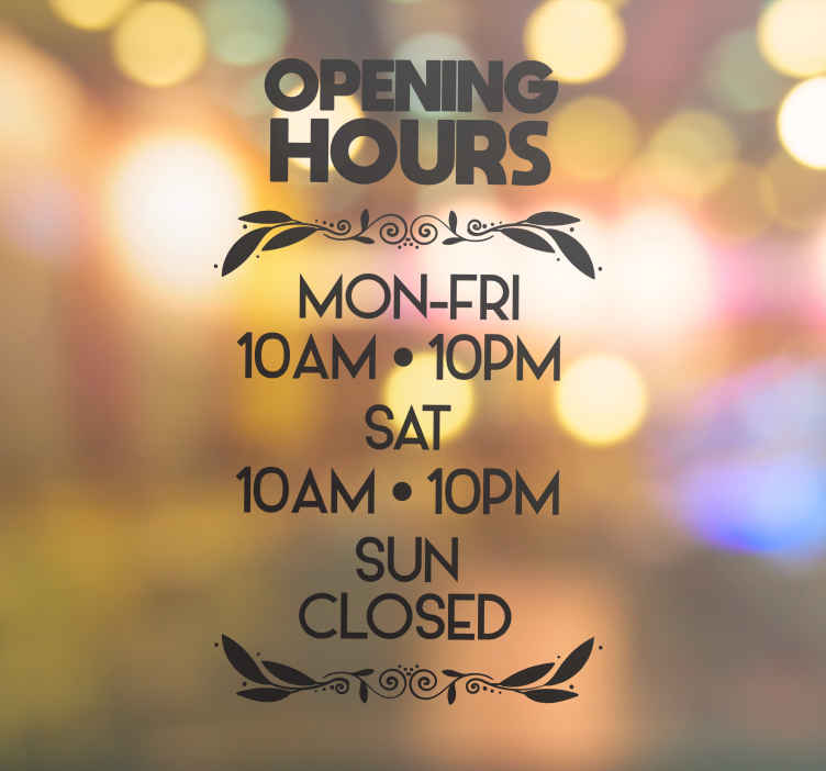 Personalised opening hours shop window sticker
