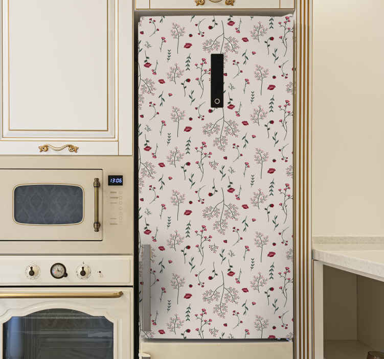Minimalistic red floral pattern fridge decal - TenStickers