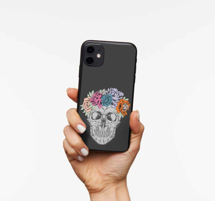 Floral skull design iPhone sticker