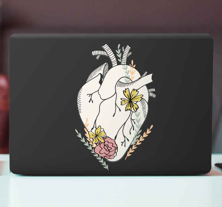 Heart with colorful flowers laptop stickers - TenStickers
