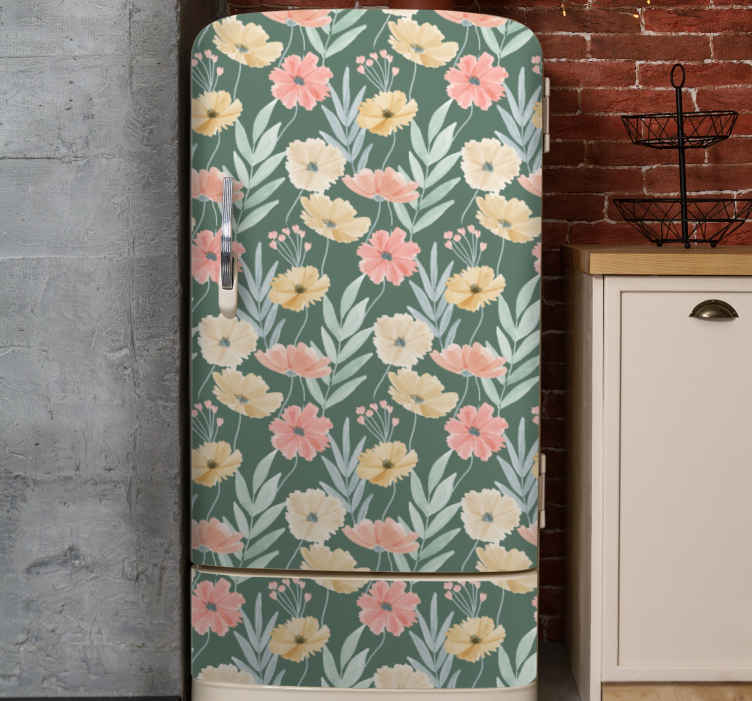 Original watercolor floral pattern fridge decals - TenStickers