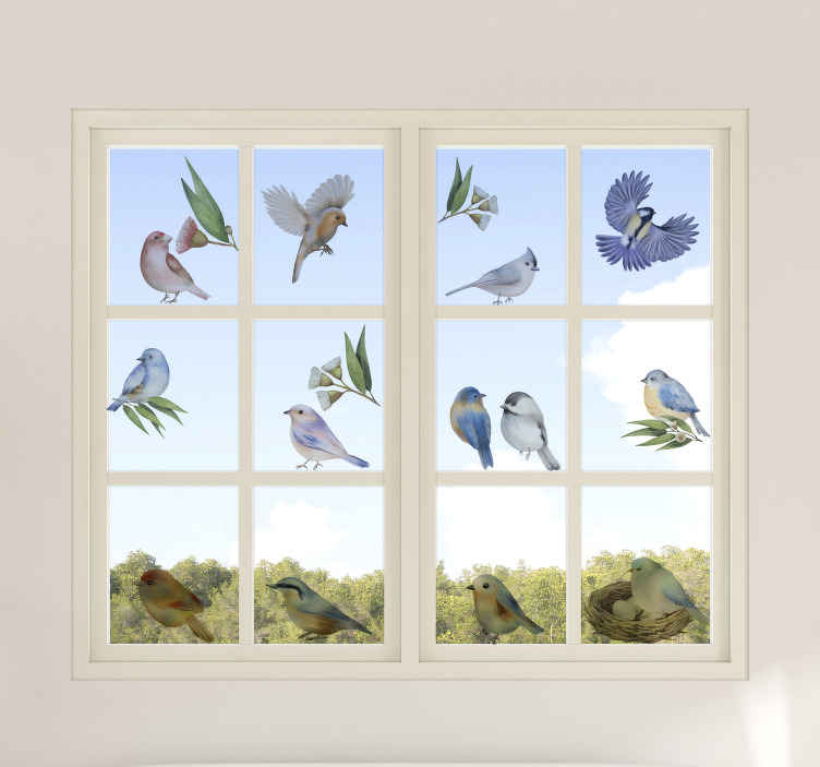 Watercolor birds window sticker - TenStickers