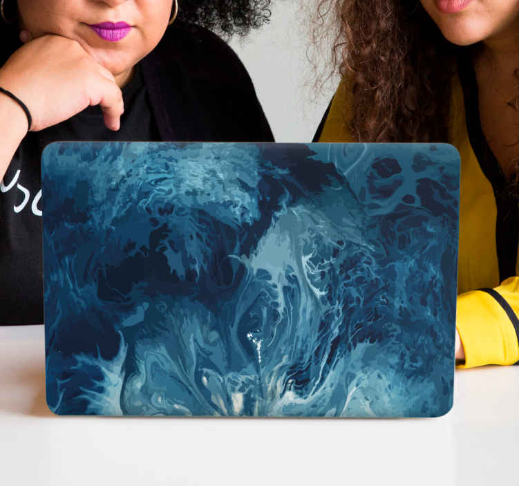 Autocolant tonuri albastru valuri acuarela laptop - TenStickers