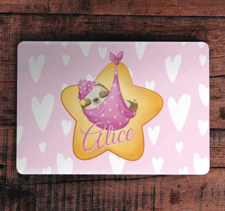 Cute sloth for girl with name laptop sticker - TenStickers