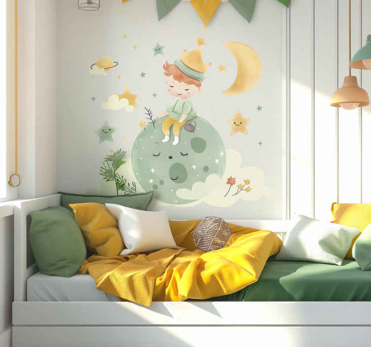 Happy kid on the moon wall stickers children's room