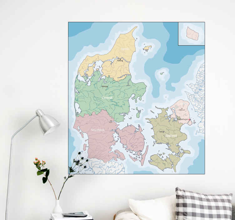 Danmark med kommune og stat kort vægmærkat - TenStickers