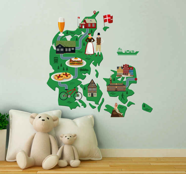 Kort over danmark med billeder til børn kort vægmærkat - TenStickers
