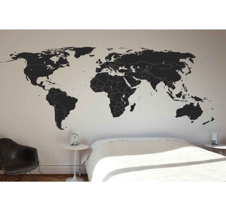 World Map with Borders Wall Sticker - TenStickers
