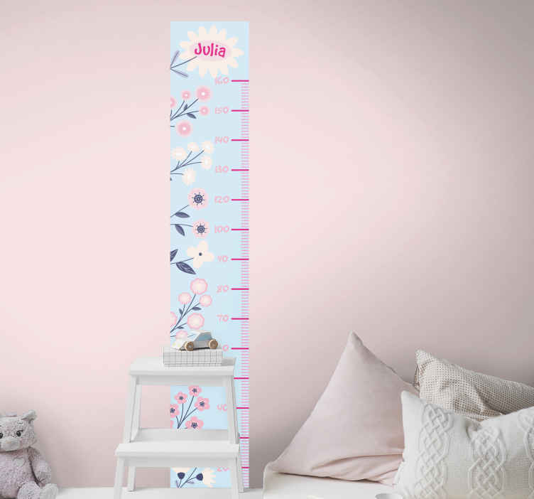 Naam kind meetlat sticker bloemen - TenStickers