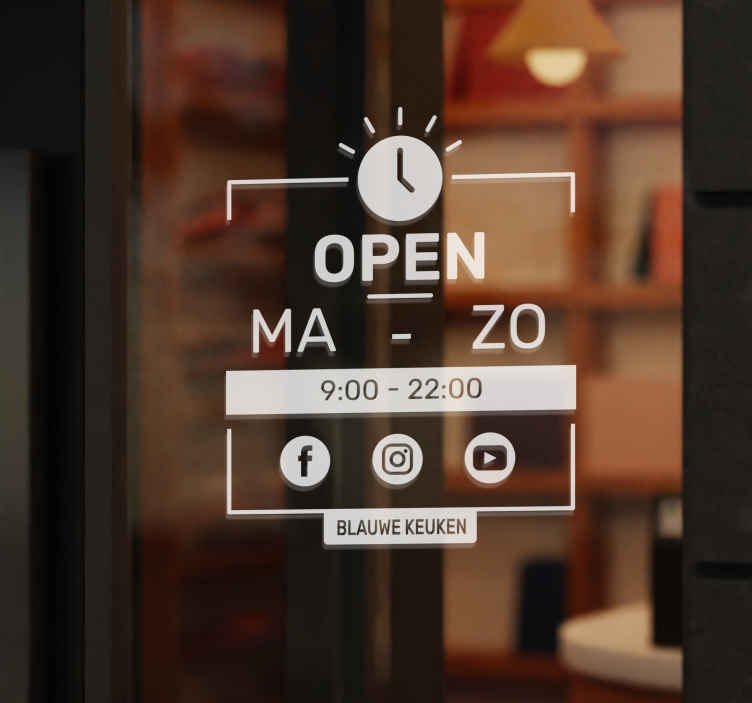 Openinstijden etalage sticker met social media - TenStickers