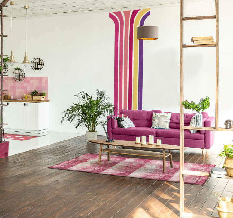 Roze retro golven muursticker stickers met lijnen - TenStickers