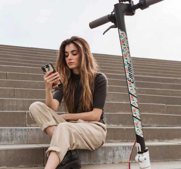 Flowers with Name Scooter Sticker - TenStickers