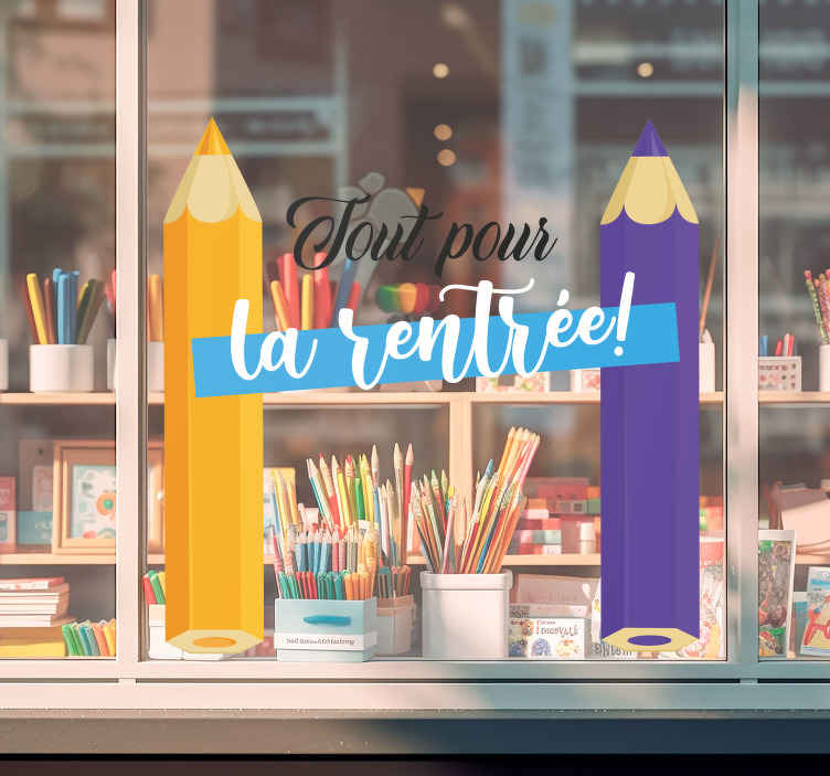 Sticker vitrine rentrée scolaire avec crayons - TenStickers