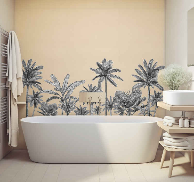 Sticker salle de bain croquis arbres tropicaux - TenStickers