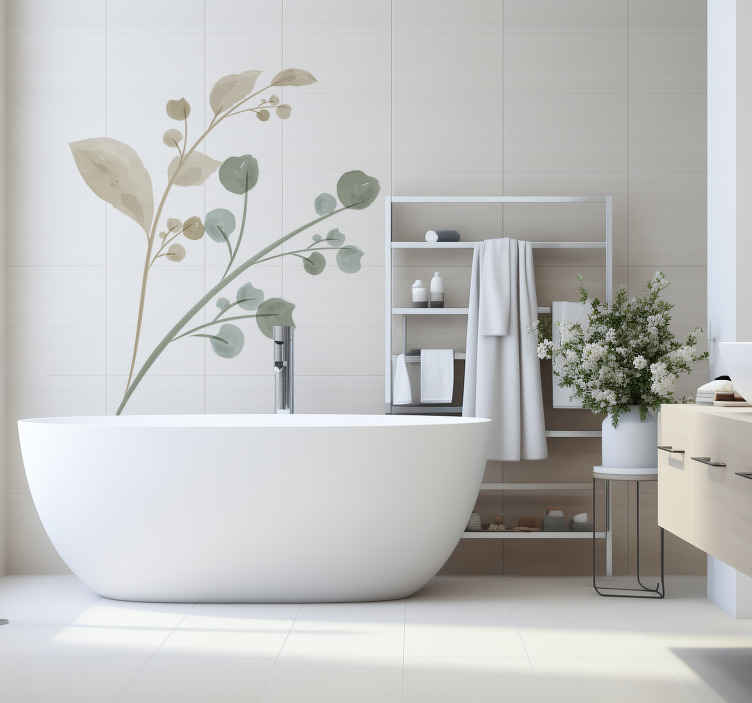 Sticker salle de bain plantes couleurs neutres - TenStickers