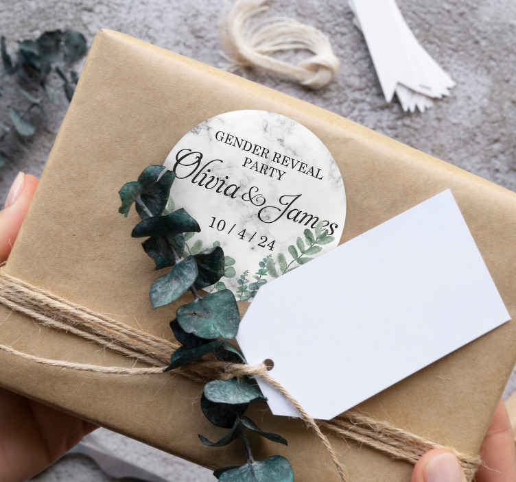 Aufkleber personalisiert Gender Reveal Party Marmor