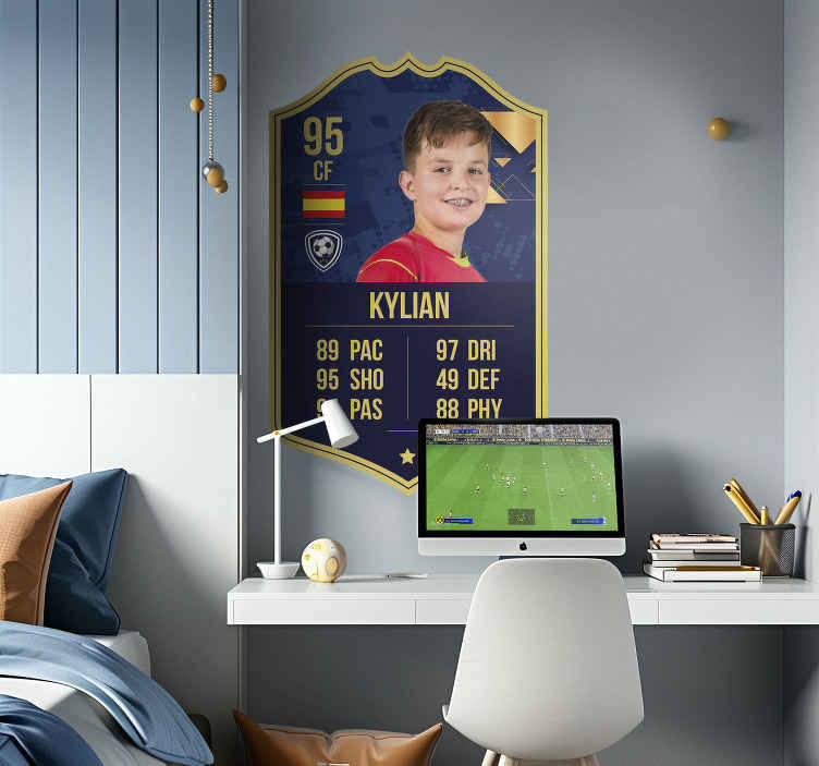 Blåt og guld kort fodbold wallsticker