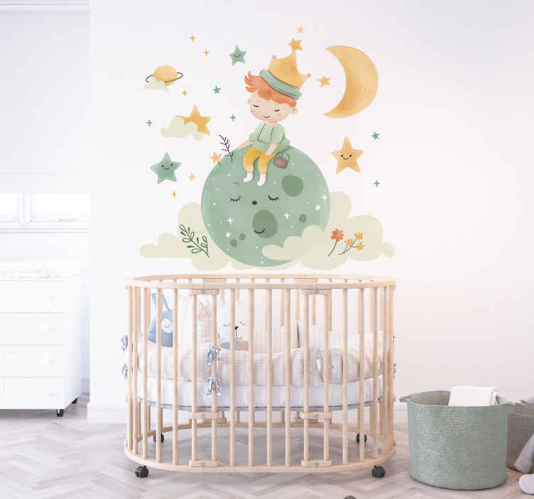Sticker cameretta bambino felice sulla luna