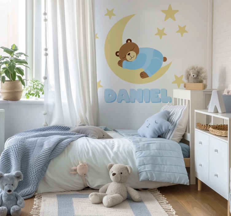 Blue happy dreams bear with name teddy wall stickers