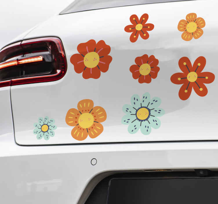 retro flowers car sticker