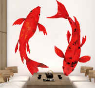 Sticker Mural Poisson Poissons rouges nageant aquarelle - TenStickers
