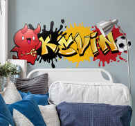 Sticker avec prénom diable rouge graffiti - TenStickers