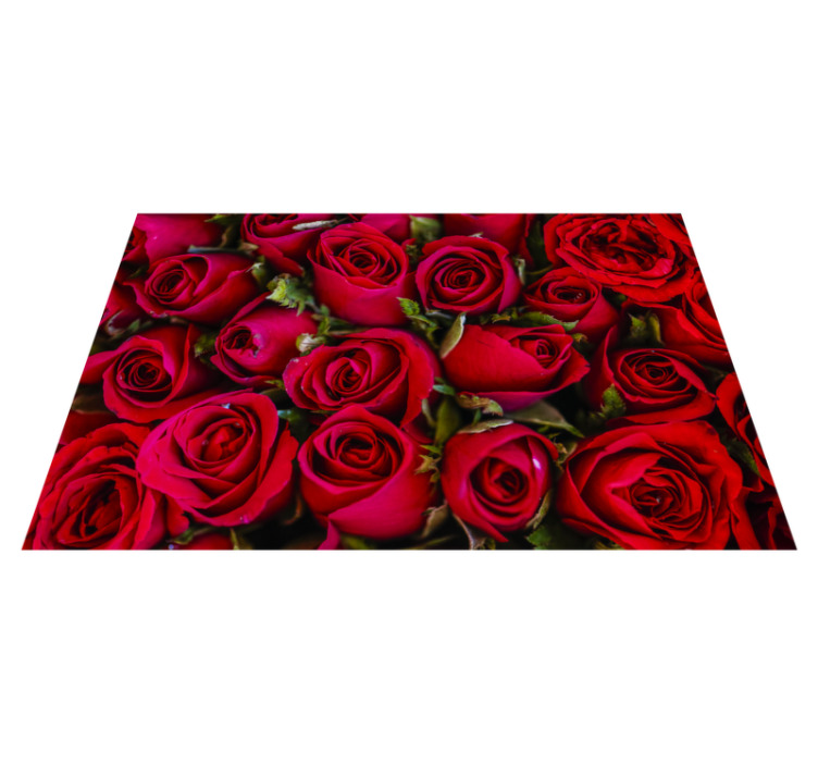 Tapis vinyle plantes roses rouges vibrantes