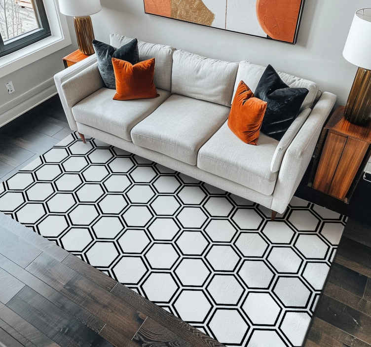 Hexagonal pattern white rug