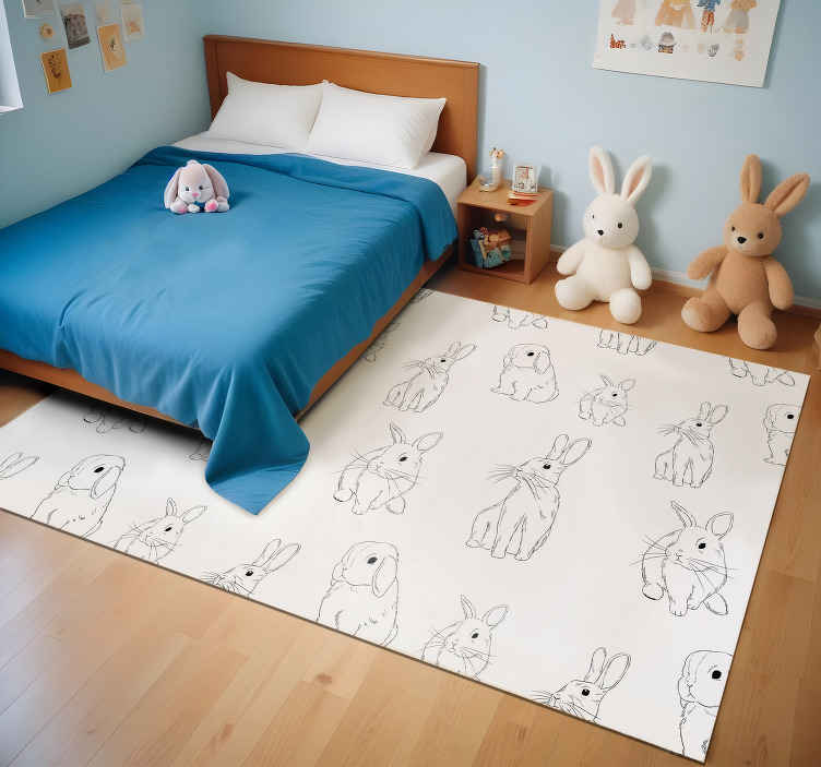 White bunnies white vinyl rug