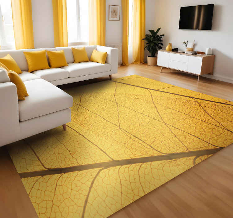 Botanical leaf design yellow rug