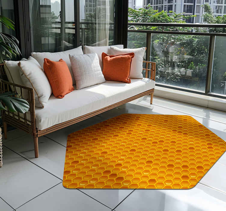Honeycomb design yellow rug