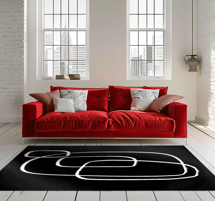 Modern line art black vinyl rug
