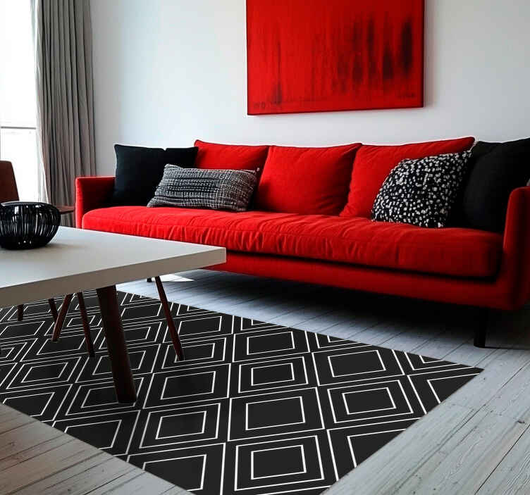Geometric lines design black vinyl rug